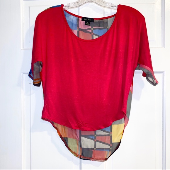 Tops | Bright Pink Shirt With Sheer Colorful Back | Poshmark
